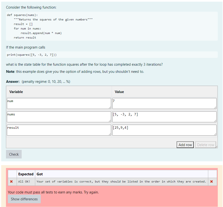 Solved Consider the following function: def squares (nums): | Chegg.com