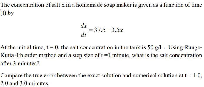 Solved The concentration of salt x in a homemade soap maker | Chegg.com