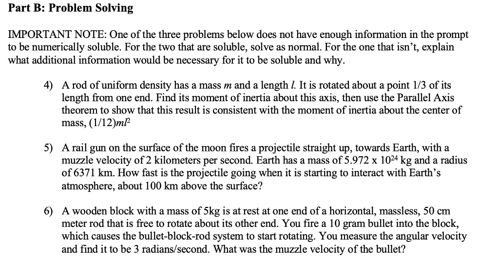 Solved Part B: Problem Solving IMPORTANT NOTE: One of the | Chegg.com