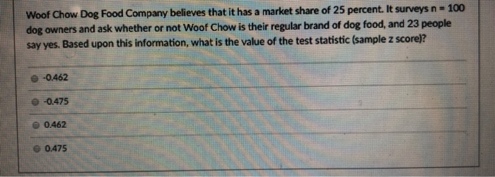 Solved Woof Chow Dog Food Company believes that it has a | Chegg.com