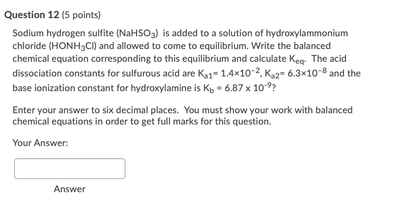 Solved Question 12 (5 points) Sodium hydrogen sulfite | Chegg.com