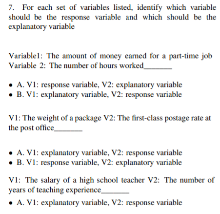 Solved 7. For each set of variables listed, identify which | Chegg.com