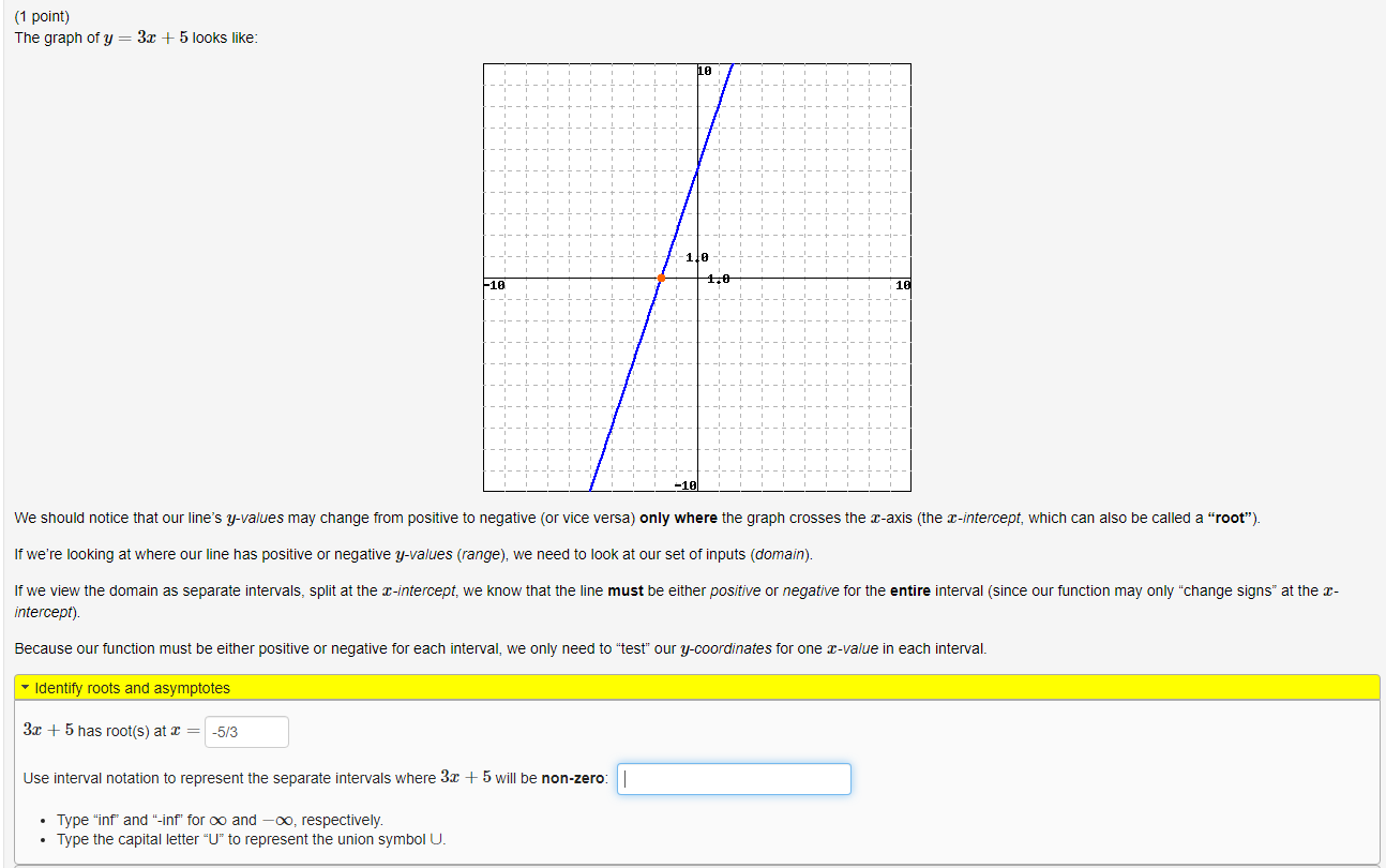 Solved (1 point) The graph of y = 3x + 5 looks like: 19 110 | Chegg.com