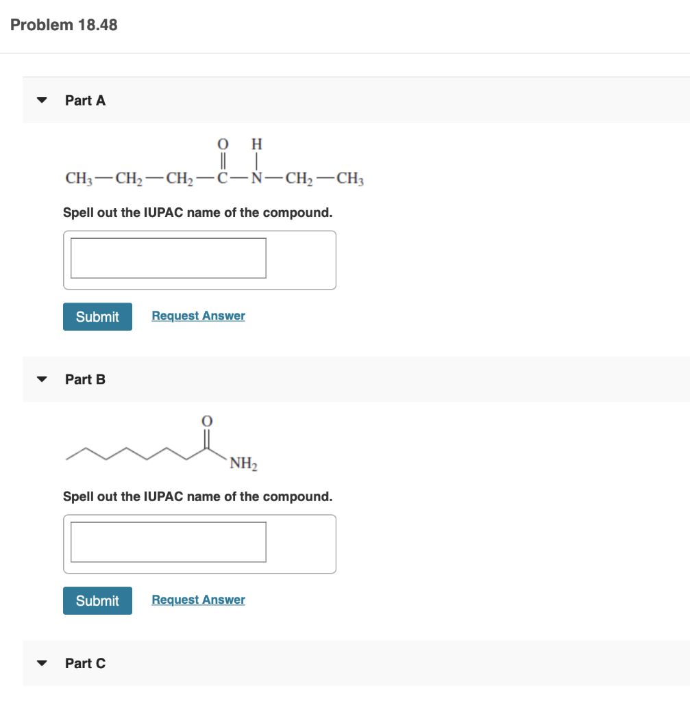 Solved Problem 18.48 Part A Ο Η CH3 – CH2 - CH2-C-N-CH2 – | Chegg.com