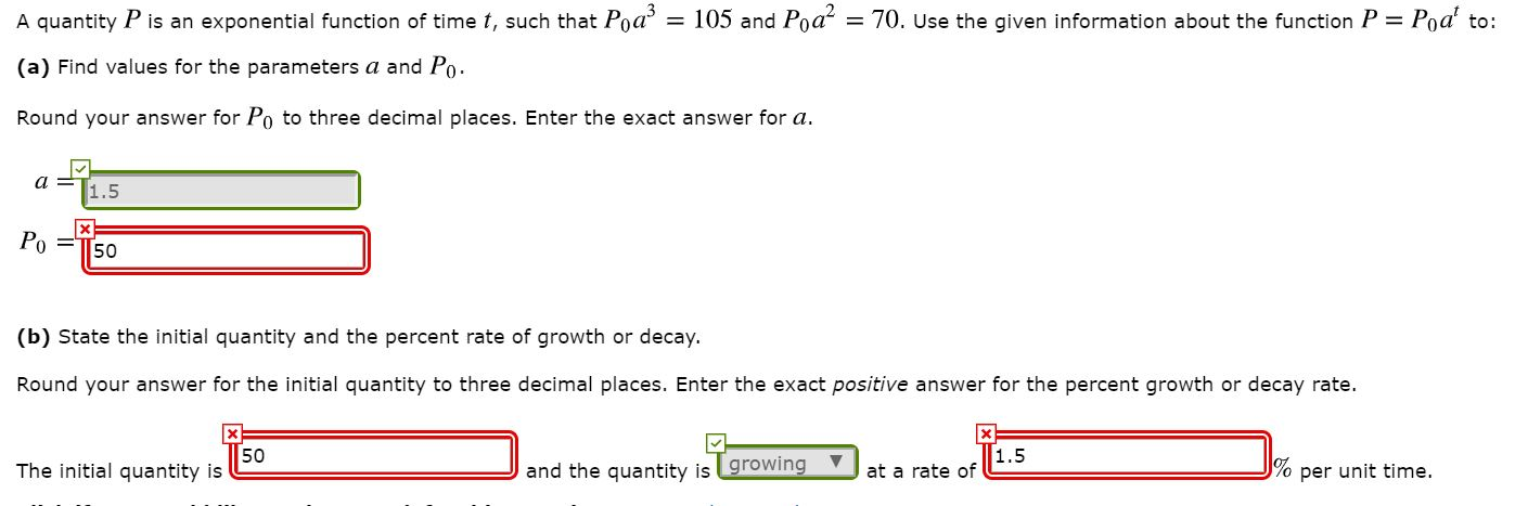Solved A quantity P is an exponential function of time t, | Chegg.com