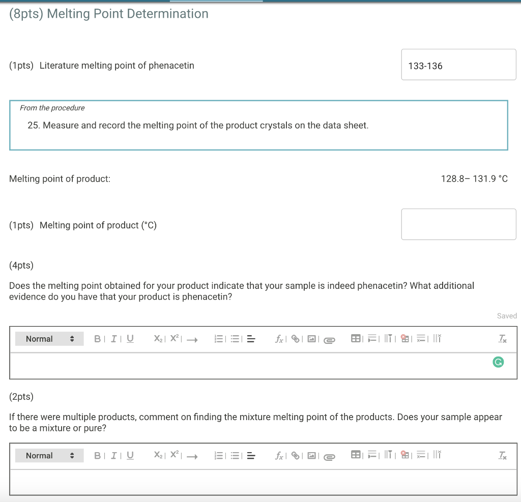 Solved (8pts) Melting Point Determination (1pts) Literature | Chegg.com