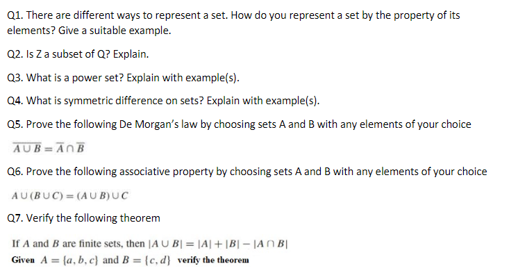 Solved Q1. There are different ways to represent a set. How | Chegg.com
