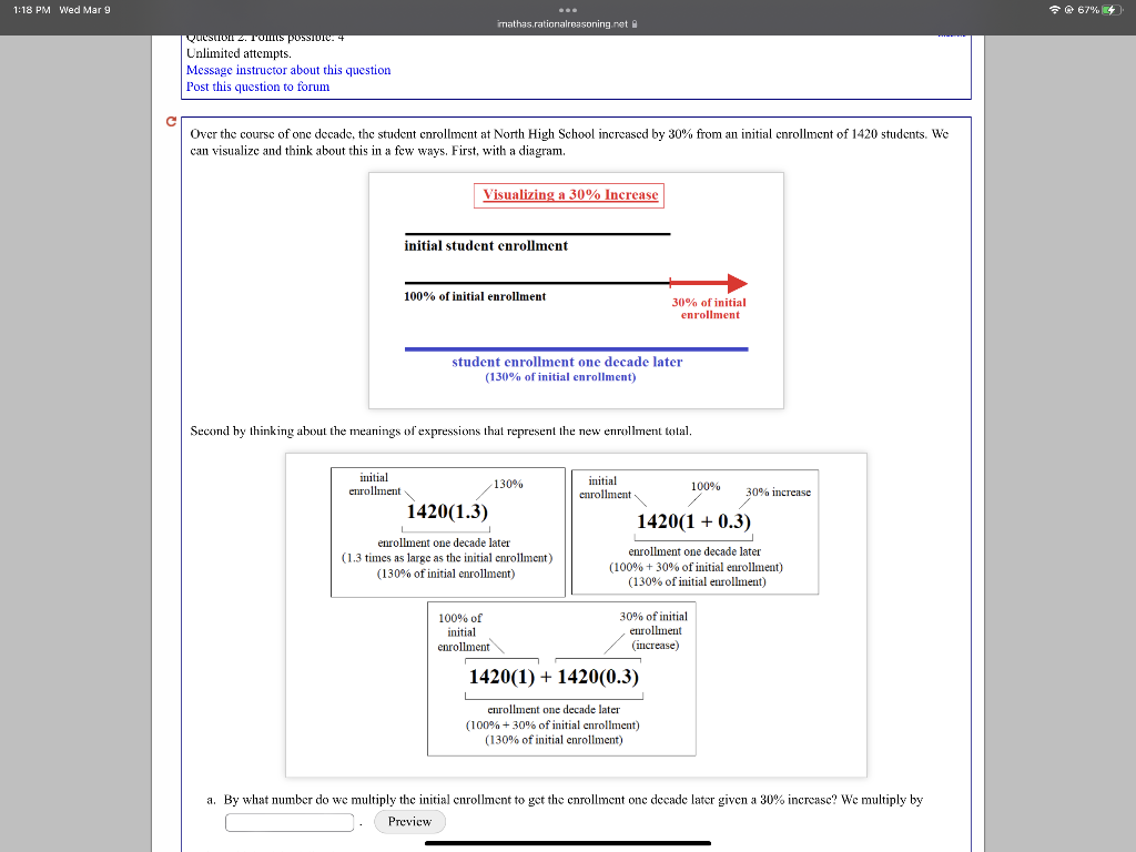 Solved 1:18 PM Wed Mar 9 67% imathas.rationalreasoning.net | Chegg.com
