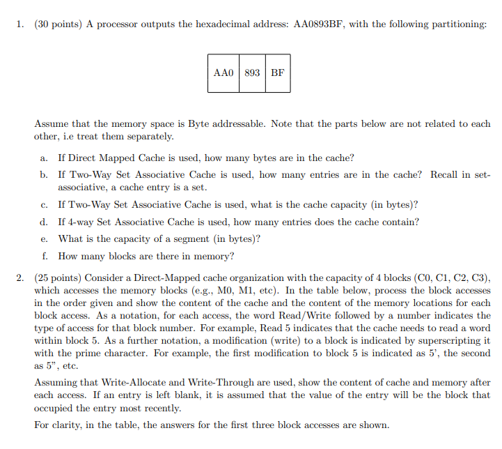 1. (30 points) A processor outputs the hexadecimal | Chegg.com