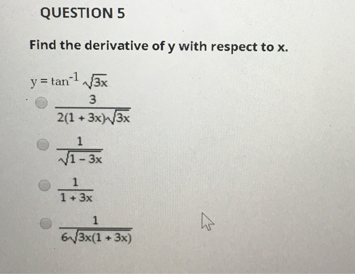 Solved Find the derivative of y with respect to x. y = | Chegg.com