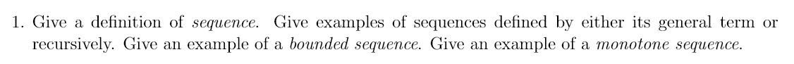 Solved 1. Give a definition of sequence. Give examples of | Chegg.com