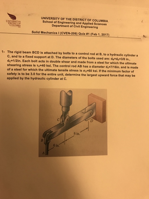 Solved The rigid beam BCD is attached by bolts to a control | Chegg.com