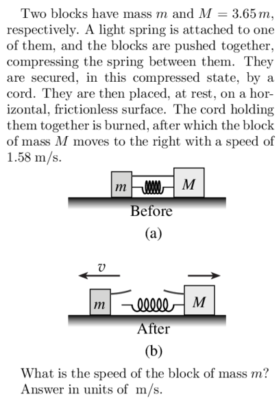 Solved Two blocks have mass m and M=3.65 m, respectively. A | Chegg.com