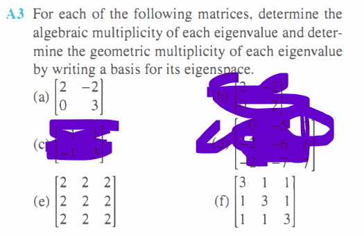 Solved A3 For each of the following matrices, determine the | Chegg.com