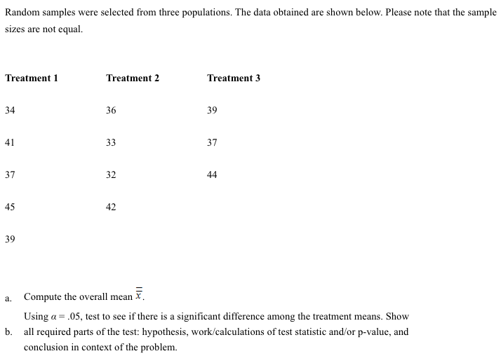 Solved Random samples were selected from three populations. | Chegg.com