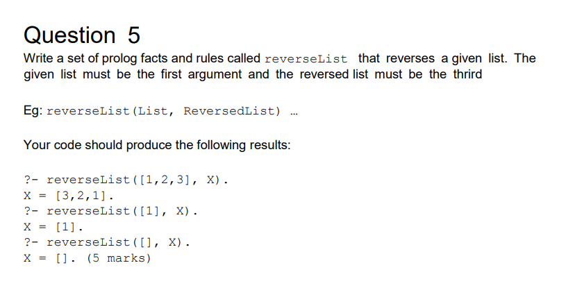 Solved Question 5 Write a set of prolog facts and rules | Chegg.com