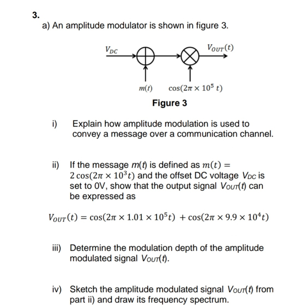 Solved 3. a) An amplitude modulator is shown in figure 3. | Chegg.com