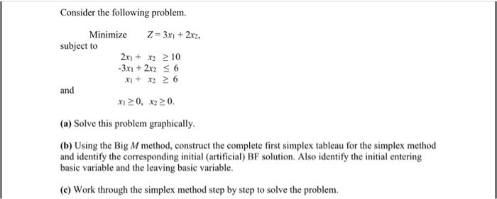 Solved Consider the following problem Minimize Z 3x 2x2, 2x+ | Chegg.com