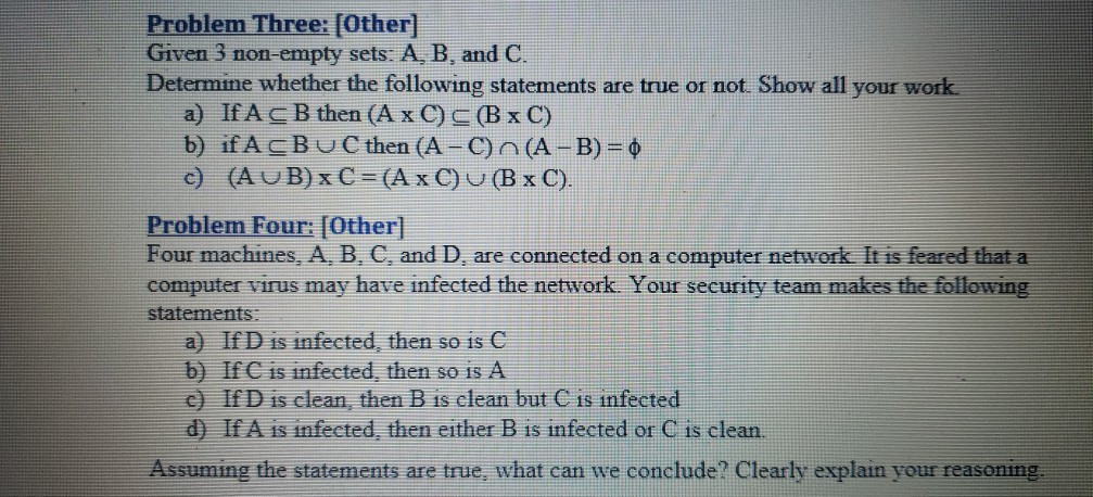 Solved Problem Three: [Other] Given 3 non-empty sets: A, B, | Chegg.com