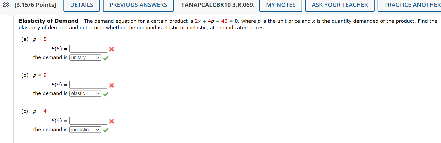 Solved Elasticity of Demand The demand equation for a | Chegg.com