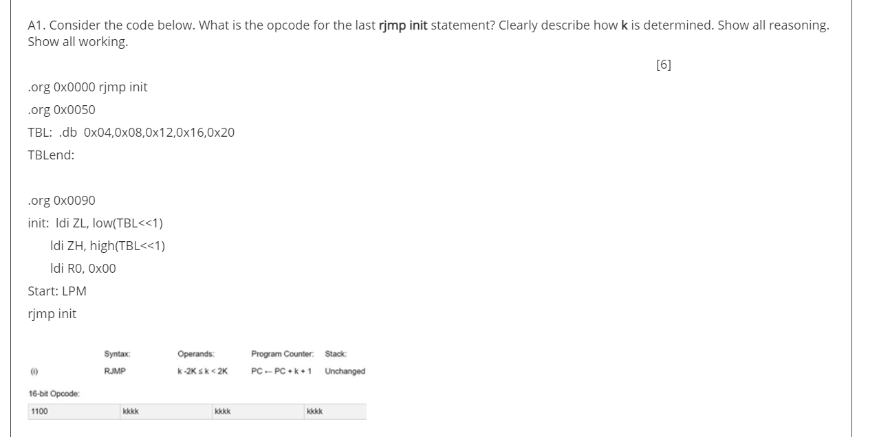 Solved A1. Consider the code below. What is the opcode for | Chegg.com