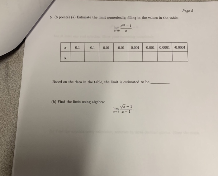 Solved Page 5 5. (6 points) (a) Estimate the limit | Chegg.com