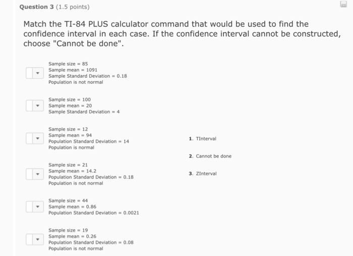 Solved Question 3 (1.5 points) Match the TI-84 PLUS | Chegg.com