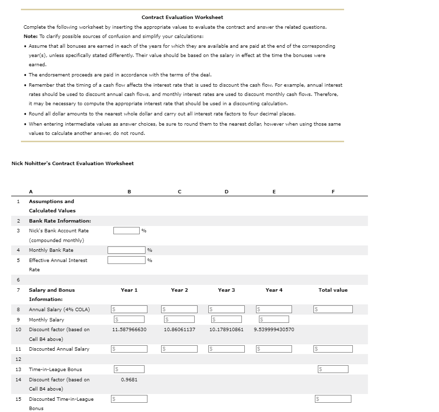 Solved Contract Evaluation Worksheet Complete the following | Chegg.com