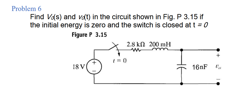 Solved Problem 6 Find Vds) and vdt) in the circuit shown in | Chegg.com