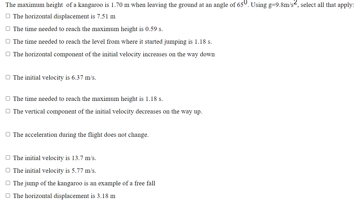 Solved The maximum height of a kangaroo is 1.70 m when | Chegg.com
