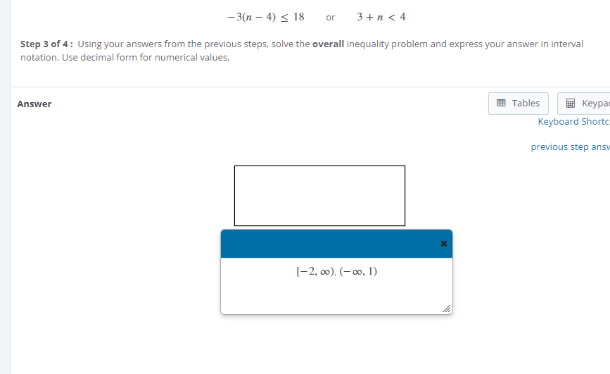Solved −3(n−4)≤18 or 3+n
