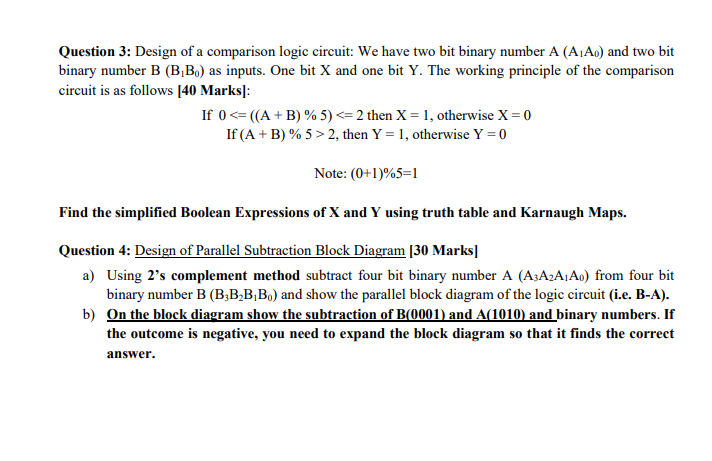 Solved Question 3 Design Of A Comparison Logic Circuit We