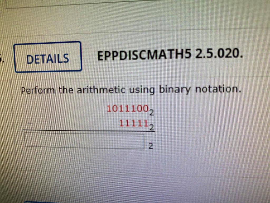 Solved DETAILS EPPDISCMATH5 2.5.020. Perform the arithmetic | Chegg.com