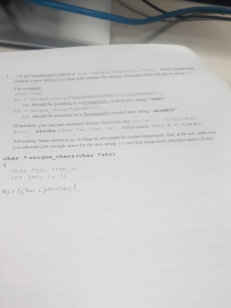 Solved 1. (10 pt) Implement a function char unique_chars | Chegg.com
