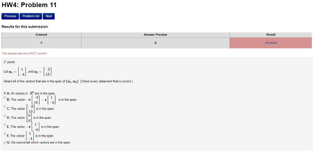 Solved HW4: Problem 11 Previous Problem List Next Results | Chegg.com