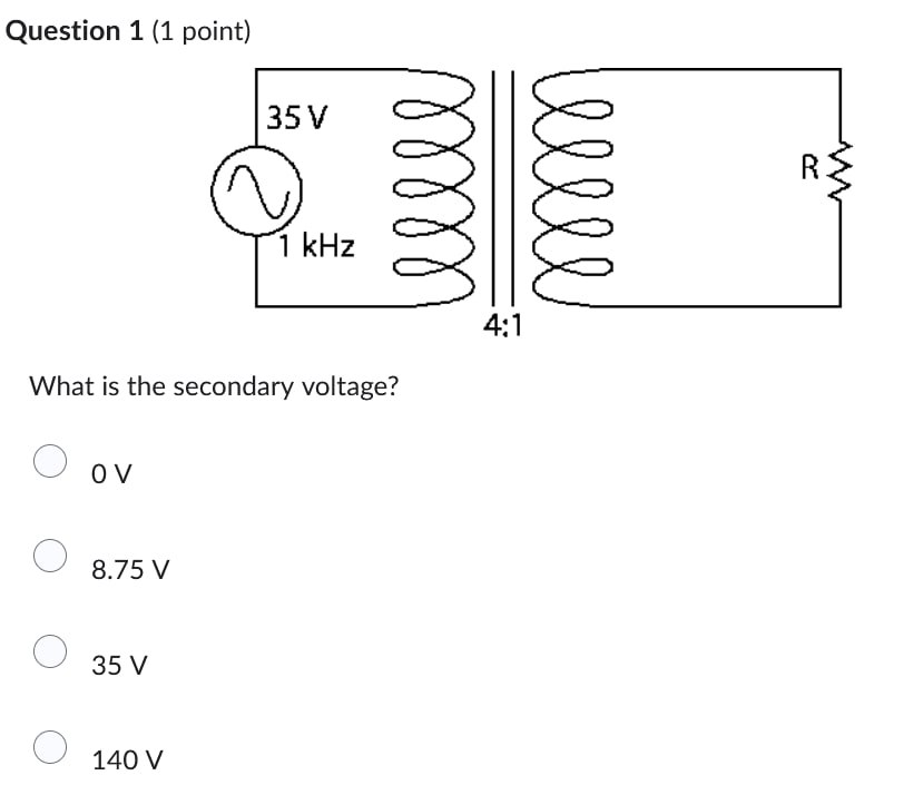 Solved Question 1 1 ﻿point ﻿what Is The Secondary Voltage 