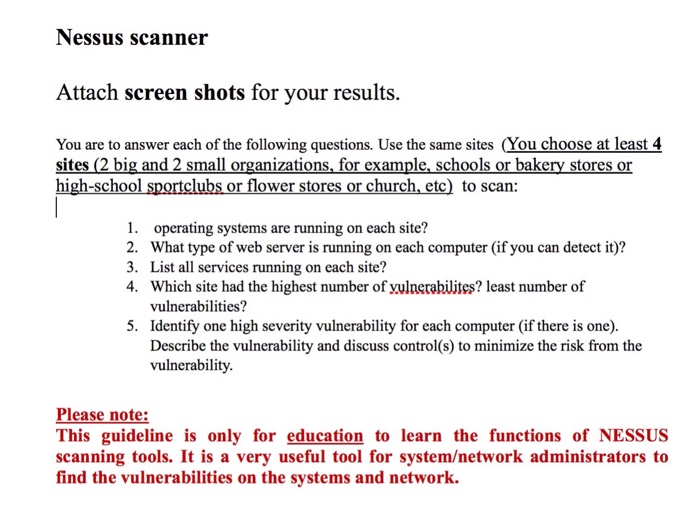 Solved Nessus scanner Attach screen shots for your results. | Chegg.com