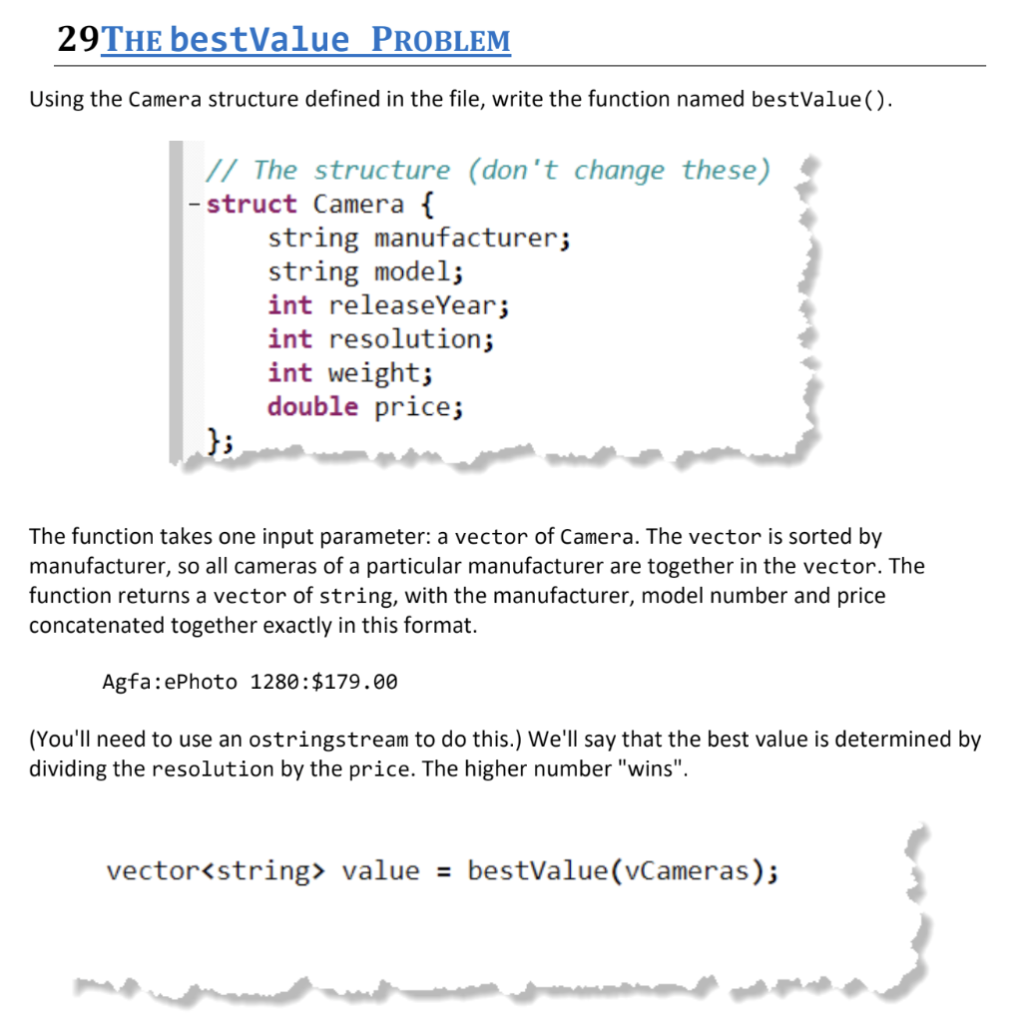 Solved Using the Camera structure defined in the file, write | Chegg.com