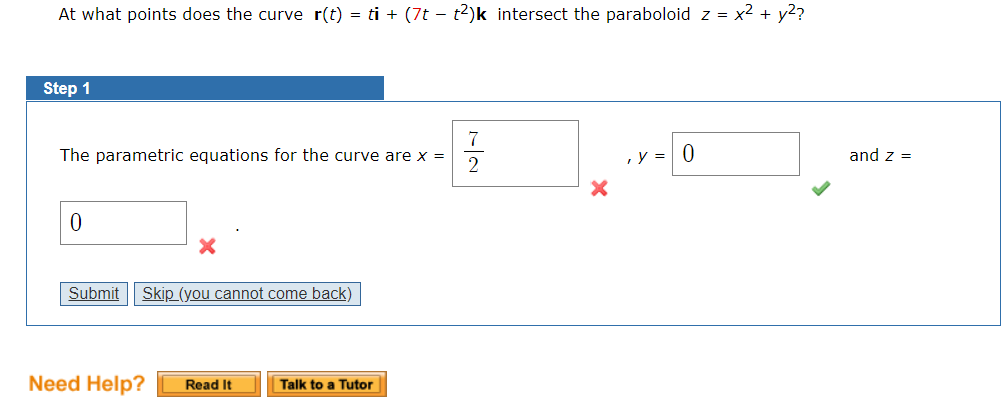 Solved At what points does the curve r(t) = ti + (7t - t2)k | Chegg.com