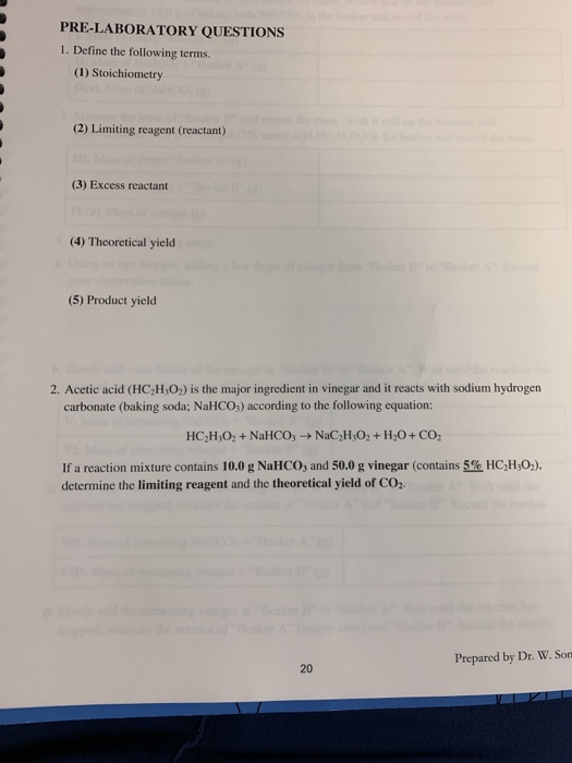Solved PRE-LABORATORY QUESTIONS 1. Define the following | Chegg.com
