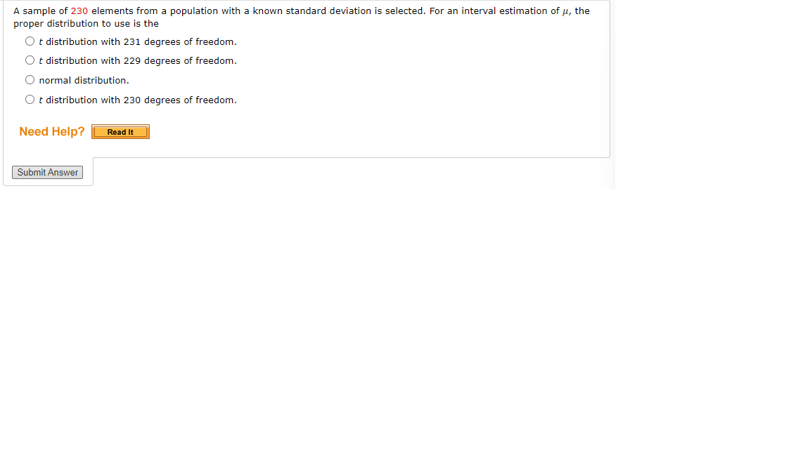 Solved A sample of 230 elements from a population with a | Chegg.com