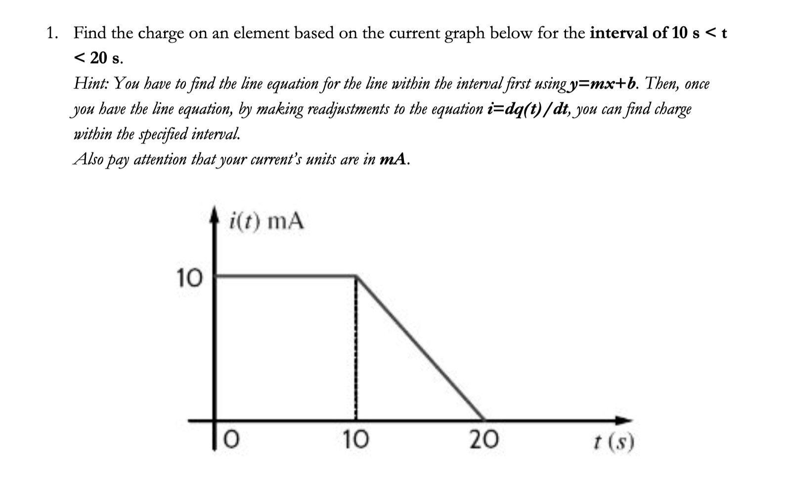 Solved 1. Find the charge on an element based on the current | Chegg.com