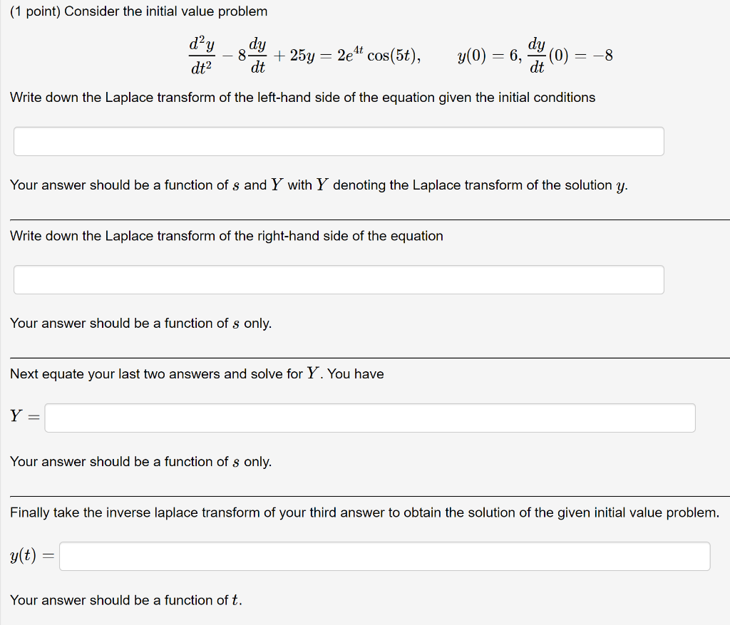 Solved (1 point) Consider the initial value problem dạy dt2 | Chegg.com