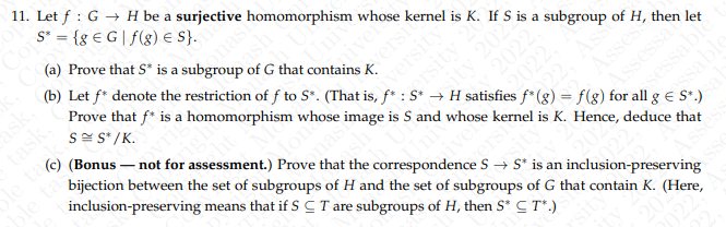 Solved 1. Let f:G→H be a surjective homomorphism whose | Chegg.com