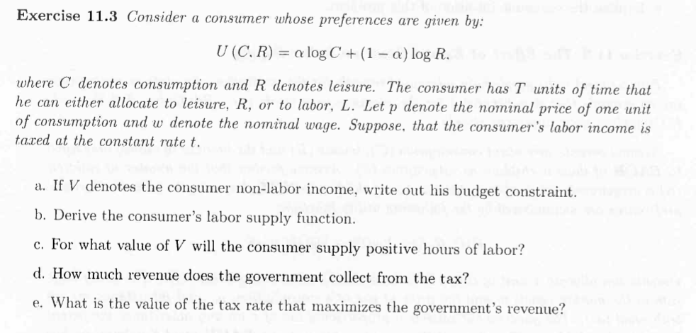 Solved Exercise 11.3 Consider a consumer whose preferences | Chegg.com