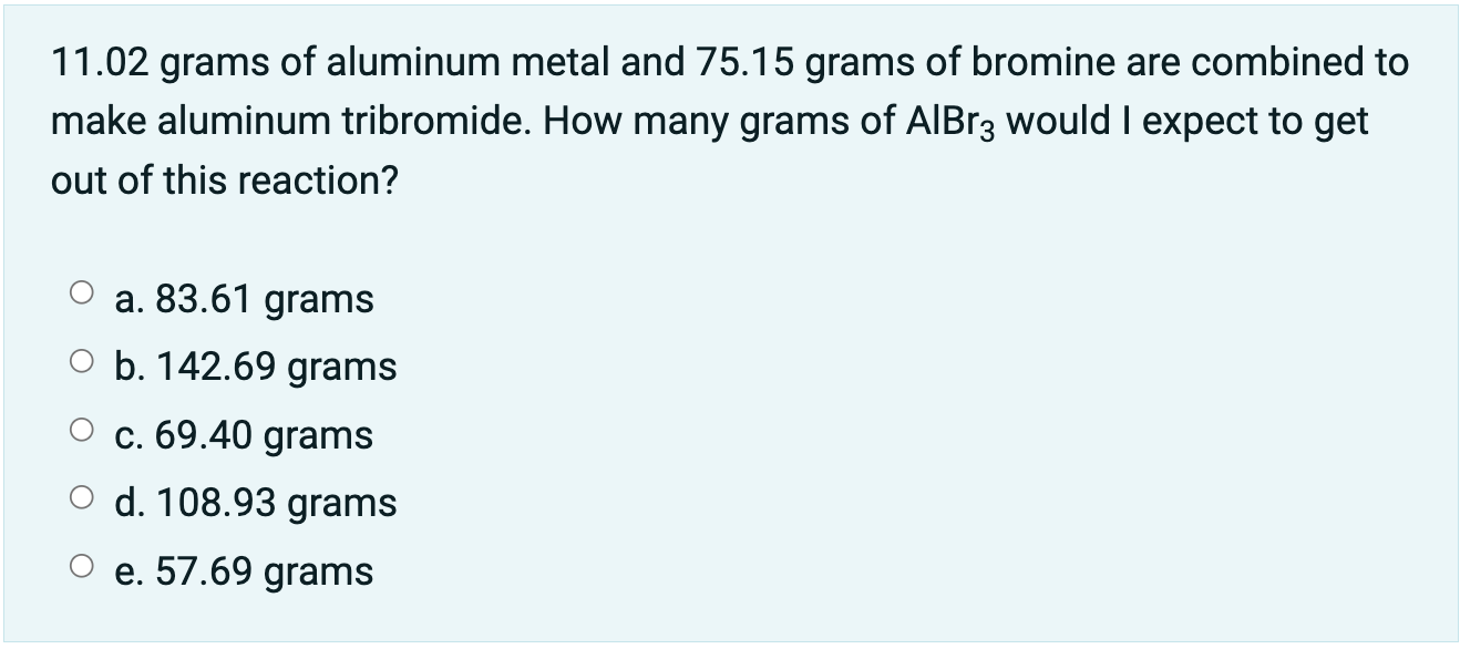 Solved 11.02 grams of aluminum metal and 75.15 grams of | Chegg.com