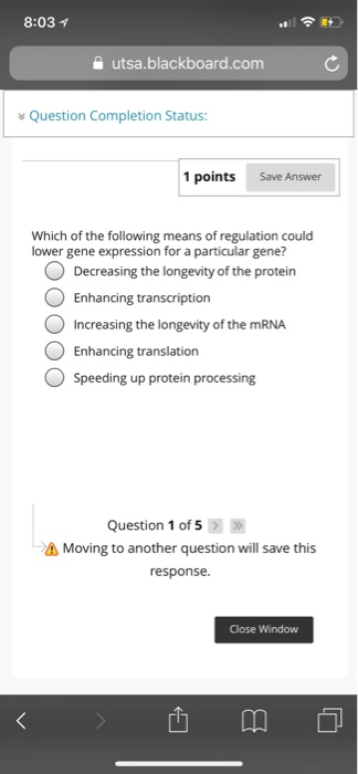 Solved 8:03 을 utsa.blackboard.com Question Completion | Chegg.com