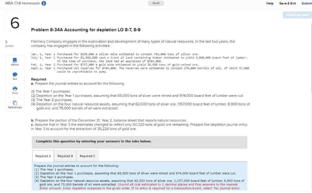 Solved MBA Ch8 Homework Saved Help Save & Exit Submit Check | Chegg.com