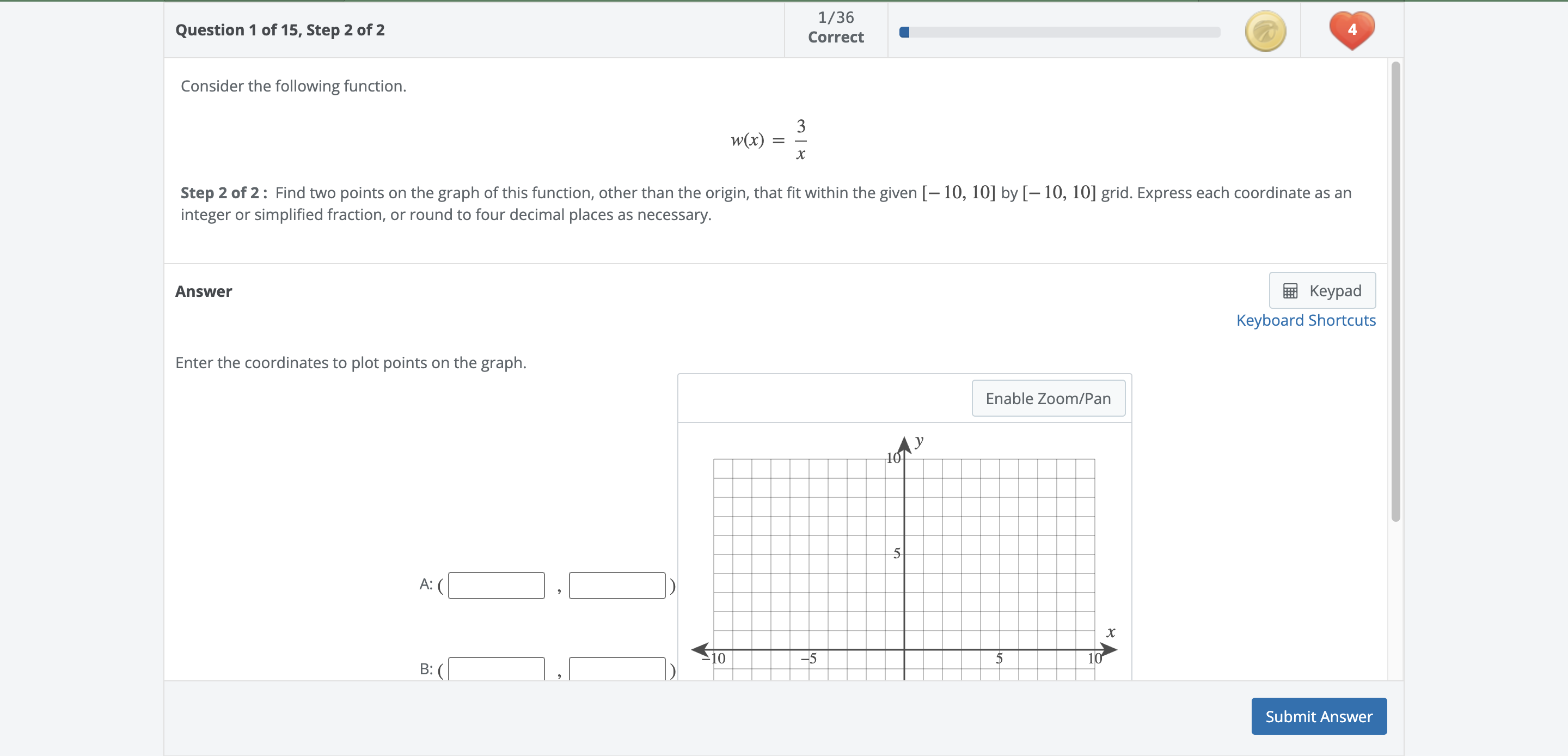 Solved Consider the following function. w(x)=3/x Step 2 of 2 | Chegg.com
