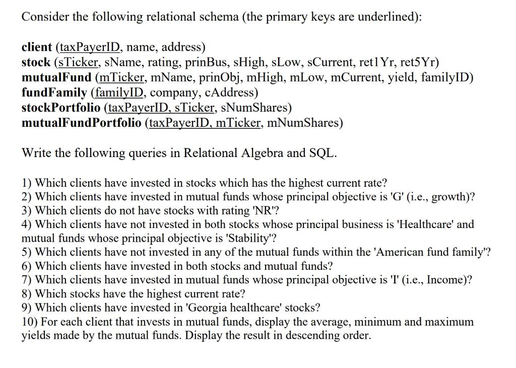 Solved Consider the following relational schema (the primary | Chegg.com